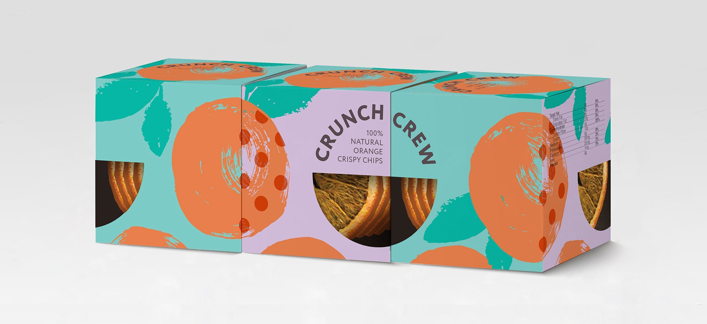 Naming and Package Design for Crunchy Crew Fruit Chips.