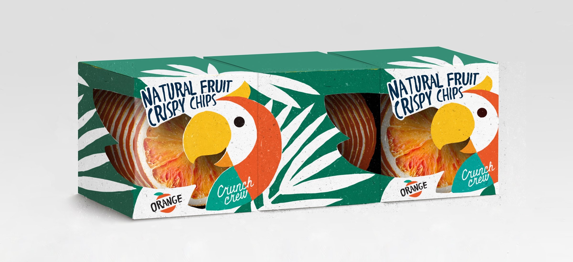 Naming and Package Design for Crunchy Crew Fruit Chips.